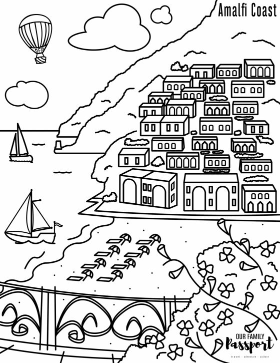 Amalfi Coast Italy Coloring Page – Our Family Passport