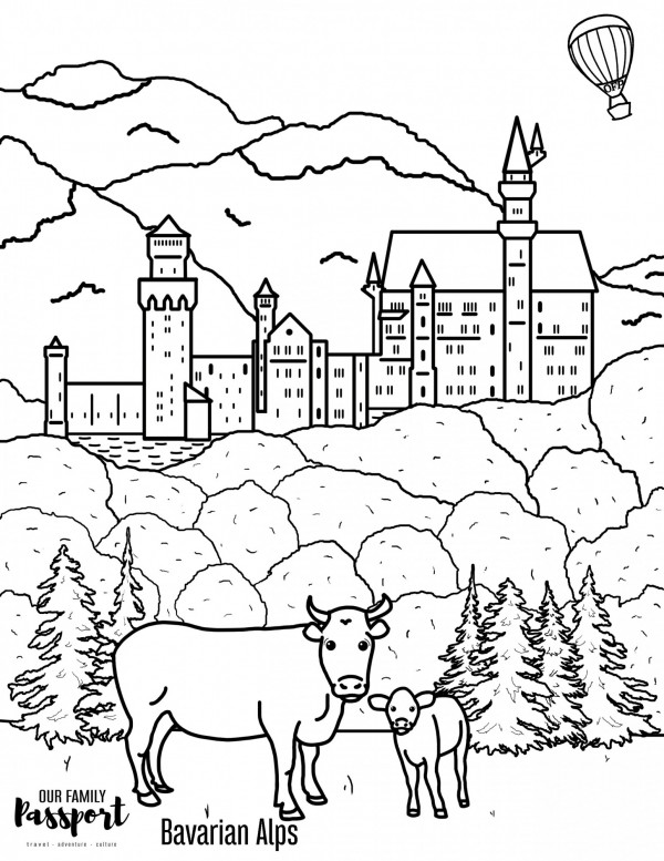 Bavarian Alps Germany Coloring Page – Our Family Passport