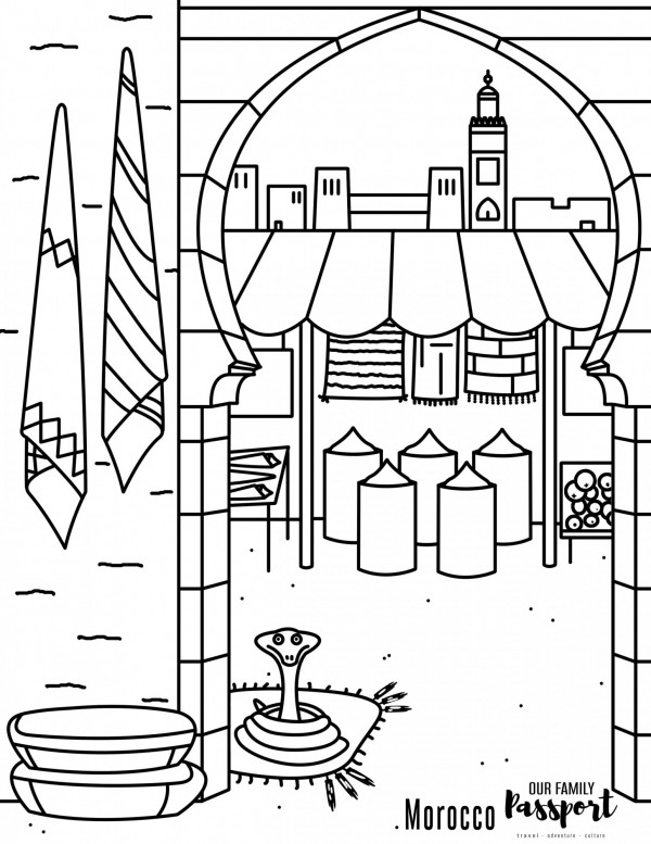 Morocco Market Coloring Page – Our Family Passport